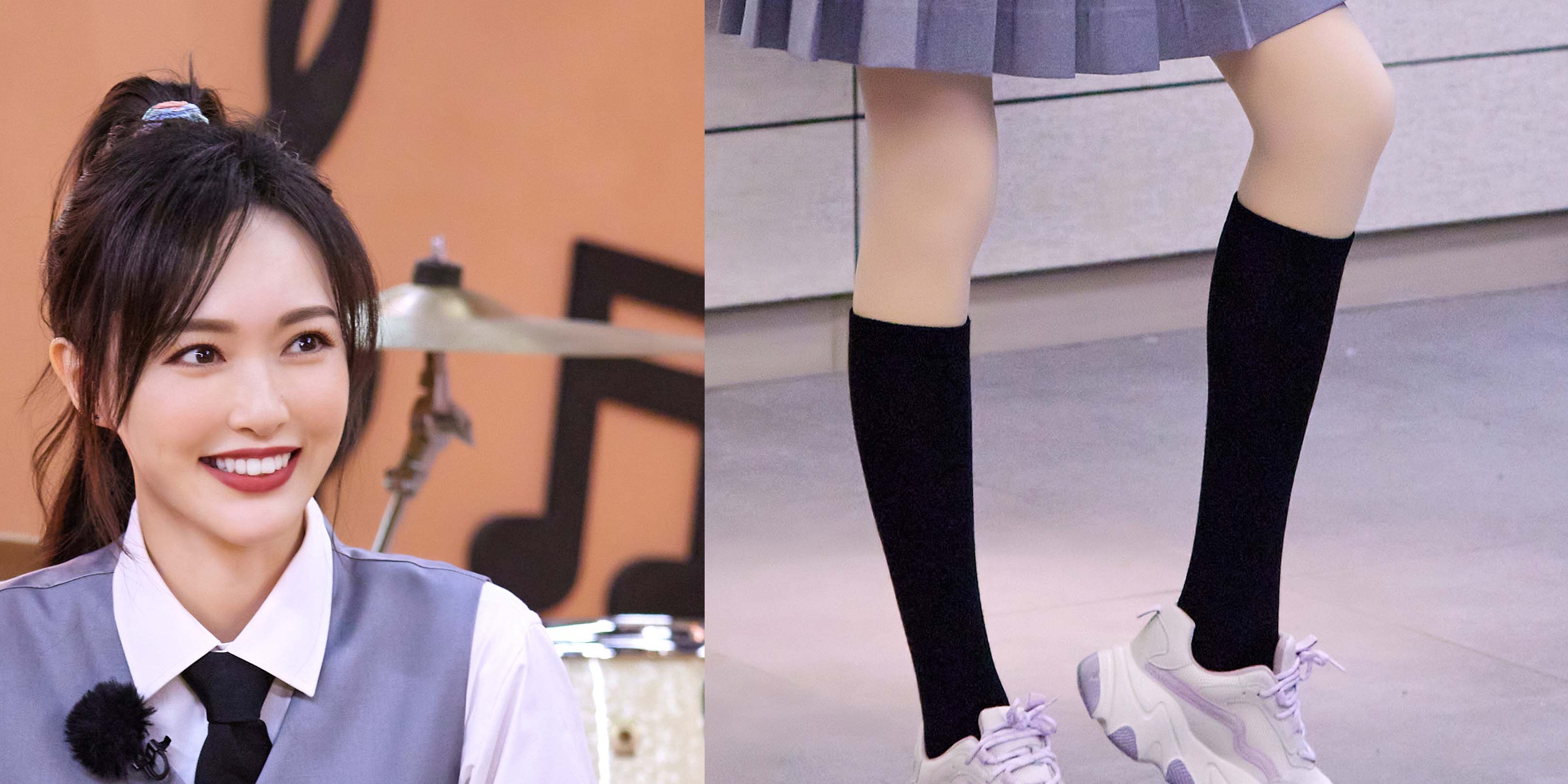 唐嫣-光腿神器-肉色连裤袜-小腿袜-百褶裙 | 星丝网ssss1234